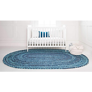 Unique Loom Braided Chindi Collection Area Rug - Layer (3' 3" x 5' 1" Oval, Blue/ Navy Blue)