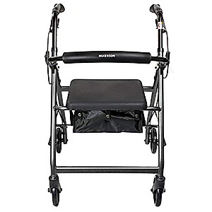 McKesson Rollator Walker with Seat and Wheels, Lightweight, Aluminum, 300 lbs Weight Capacity, Silver, 1 Count