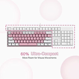 Redragon K617 Fizz 60% Wired RGB Gaming Keyboard, 61 Keys Compact Mechanical Keyboard w/White and Pink Color Keycaps, Linear Red Switch, Pro Driver/Software Supported