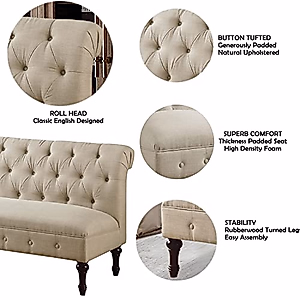 Rosevera Avondale Upholstered Tufted Fine Polyester Chair Loveseat Bench with Armless Design Easy Assembly for Living Room Bedroom, Beige Sofa