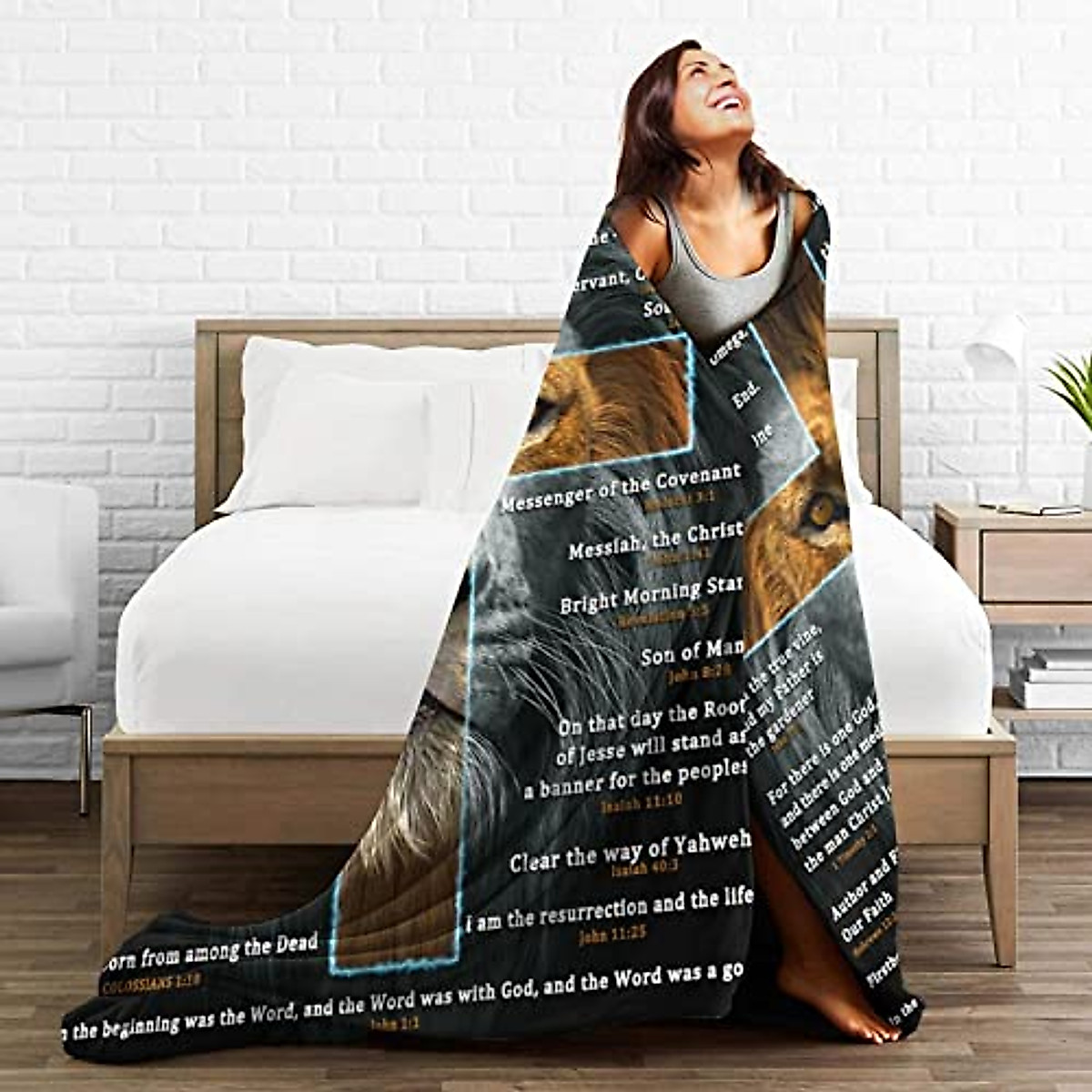 LLARREH Bible Verse Blanket Christian Lion Prayer Religious Throw Blankets for Couch Sofa Bed Warm Gifts 50X60 in