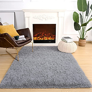 YOBATH Fluffy 8x10 Feet Large Area Rugs for Living Room Bedroom, Big Modern Soft Fuzzy Shaggy Carpet Shag Rugs Girls Boys Kids Nursery Dorm Room, Grey