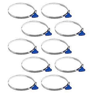 POWERTEC 70260 4 Inch Key Hose Clamp, Thumb Screw Key Adjustable Stainless Steel Hose Clamps for Dust Collection, Dust Collector and Dryer Vent Hose, Pipe Clamp, RV Clamp, Worm Gear Clamp, 10 pack