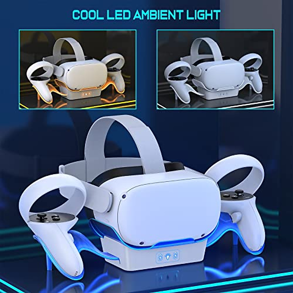 Fast Charging Dock for Oculus Quest 2-LED Light Enhanced Headset Display Fast Charging Stand Touch Controller Mount Accessories for Meta Quest 2