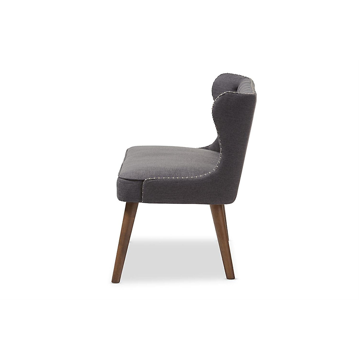 Baxton Studio Scarlett Mid-Century Modern Brown Wood and Dark Grey Fabric Upholstered Button-Tufting with Nail Heads Trim 2-Seater Loveseat Settee