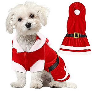 Dog Christmas Costume Santa Claus Dog Costume Christmas Dog Outfits for Small Dogs Hoodie Winter Dog Santa Suit with Cap Pet Clothes Fleece Dress for Dog Cat Puppy Xmas Costumes (Medium)