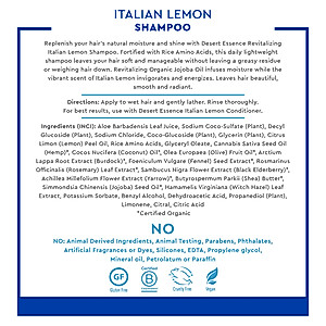 Desert Essence Italian Lemon Shampoo - 8 Fl Oz - Revitalizing - Adds Volume - Shine - Strength Scented - Certified Organic - Aloe Vera - B-complex Vitamins - Cruelty Free - No Parabens