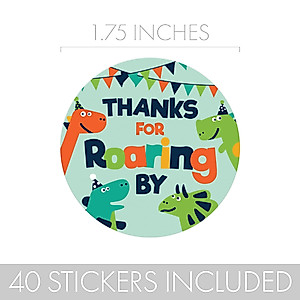 Dinosaur Birthday Party Thanks for Roaring by Thank You Stickers - Stomp, Chomp and Roar- 1.75 in. - 40 Labels
