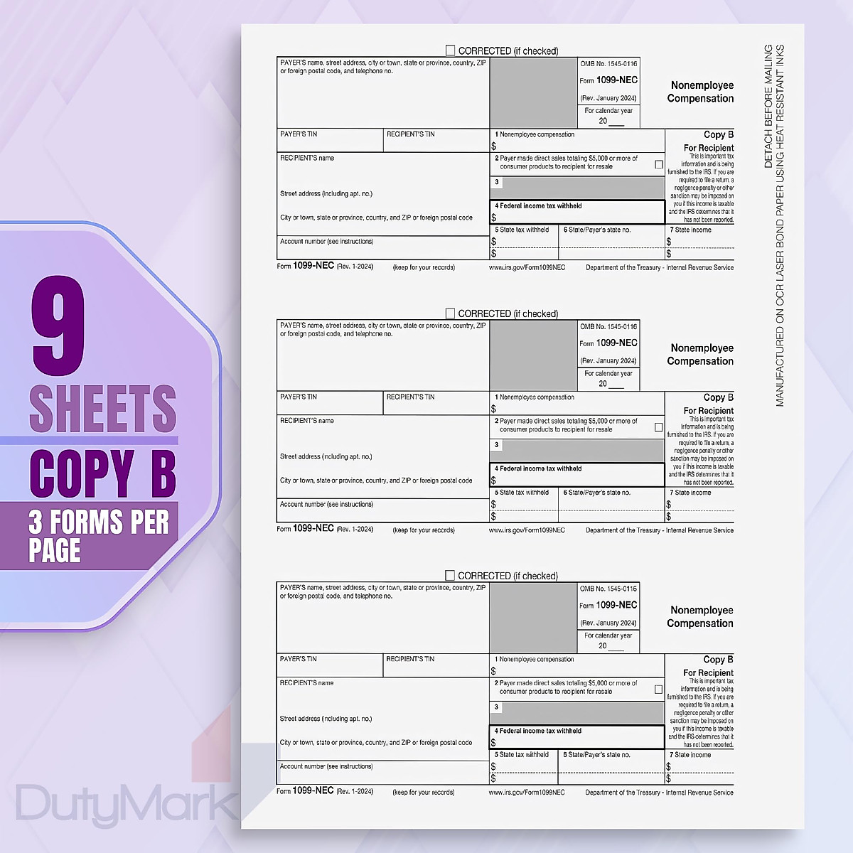 1099 NEC Tax Forms 2022, and 25 Security Envelopes, 25 4 Part Laser Tax Forms Kit, Great for QuickBooks and Accounting Software, 2022 1099 NEC, 25 Pack