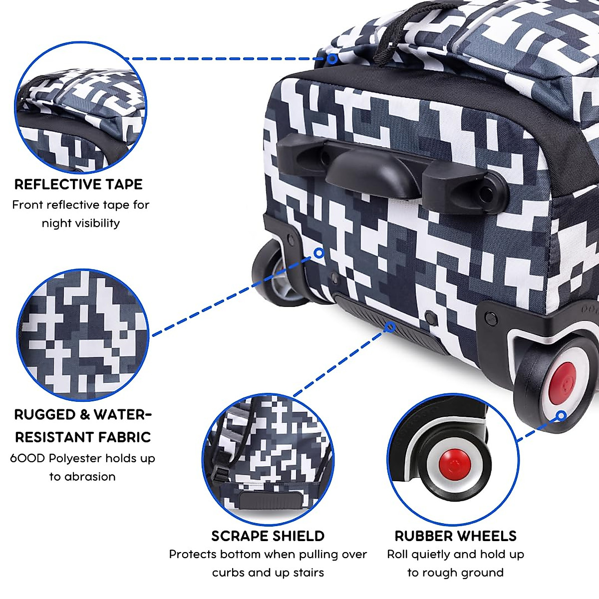 J World New York Lunar Rolling Backpack, Laptop Bag with Wheels, Camo, 19.5"