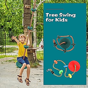 Puteraya 2 Pack Heavy Duty Tree Swing with Disc Swing Seat Playground Swing Set Climbing Rope with Platforms for Kids Outdoors Obstacle Course Jungle Gym Backyard Playground Accessories