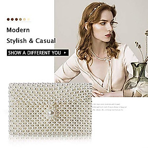Hogoo Luxury White Pearl Purses Shoulder Bag for Women Pearl Bag Crossbody Beaded Clutch Evening Bag (White Set1)
