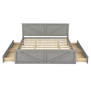 BIADNBZ King Size Wooden Platform Bed Frame with Headboard,Four Storage Drawers and Support Legs for Bedroom Guest Room,No Box Spring Needed,Gray
