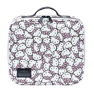 Impressions Vanity Hello Kitty Cosmetic Bag with Faux Leather,Travel Toiletry Bag with Inside Zipper Pockets, Waterproof Reusable Large Cosmetic Makeup Vanity Organizer (White/Pink)
