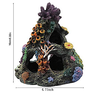 PINVNBY Coral Aquarium Decoration Fish Tank Resin Rock Mountain Cave Ornaments Betta Fish House for Betta Sleep Rest Hide Play Breed
