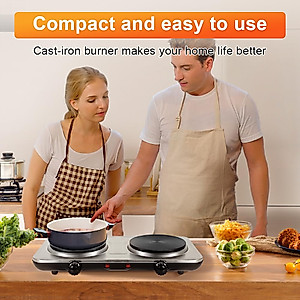 Uten Countertop Double Cast Iron Burner, 2000 Watts Electric Hot Plate, 5 level Temperature Controls, Power Indicator Lights, Easy to Clean, Black