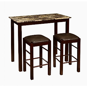 Roundhill Furniture Brando 3-Piece Counter Height Breakfast Set, Espresso Finish,Brown
