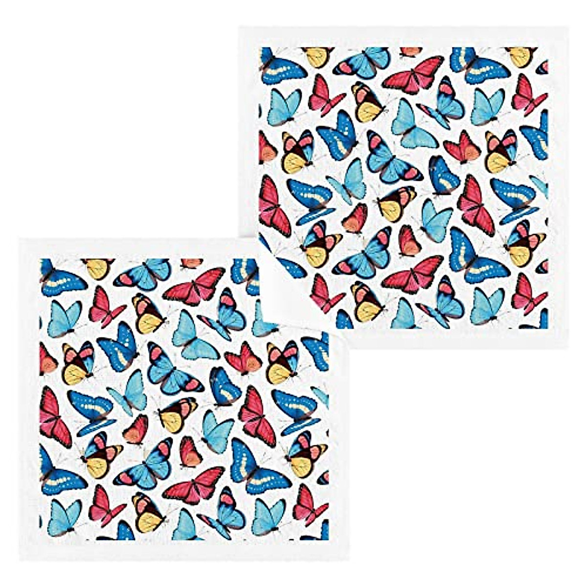 ALAZA Colorful Butterfly Towels Cotton Washcloths Set, Soft Absorbent Quick Dry Face Cloths, Multi-Purpose Fingertip Towels for Bathroom,Hotel,Travel,12'' x 12'' (2 Pack)