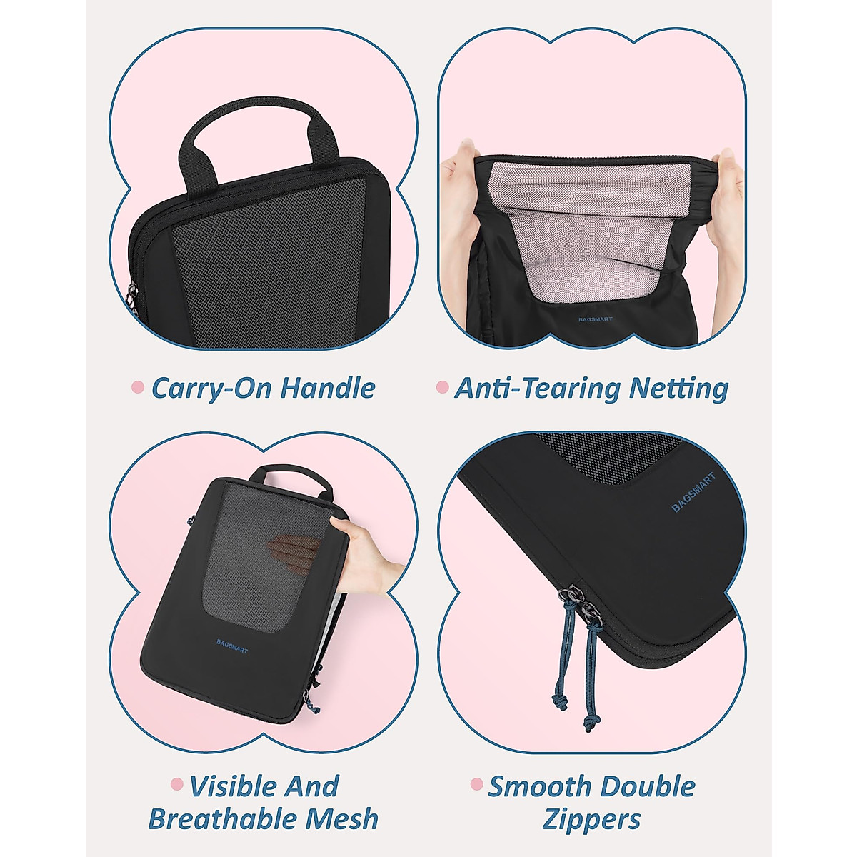 BAGSMART Compression Packing Cubes for Travel, 6 Set Travel Packing Cubes for Suitcases, Compression Suitcase Organizer Bags Set for Travel Essentials, Lightweight Packing Organizers