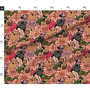 Spoonflower Fabric - Pugs Pug Flowers Dogs Pet Printed on Petal Signature Cotton Fabric Fat Quarter - Sewing Quilting Apparel Crafts Decor