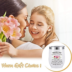 Patelai Thank You For Being My Stepmother, Mom Gifts for Mommy Stepmom on Mother's Day Birthday Christmas, 12 oz Stainless Steel Coffee Mug with Lid Straw Brush Gift Box (White)