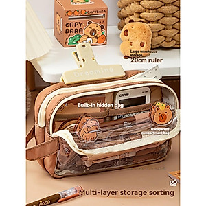 YSZC Pencil Pouch Large Capacity Multi-Layer Transparent Pencil Pouch - Waterproof, Zippered, Bonus Doll & Stickers, YS2401