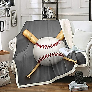 Sports Baseball Fleece Throw Blanket 3D Baseball Bat Printed Sherpa Blanket for Kids Boys Teens 3D Baseball Plush Blanket Lightweight Sports Bedspread Throw 50x60 Inch,Gray