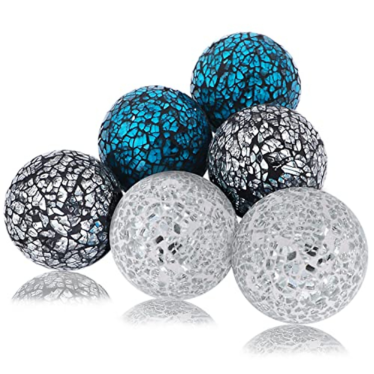 6 Pieces Decorative Glass Balls 2.4" Small Mosaic Sphere Decorative Orbs Centerpiece Balls for Bowls, Vases, Dining Table Decor, Diameter 2.4 Inches (B, 6)