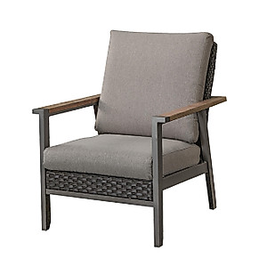 LOKATSE HOME Outdoor Wicker Chair Patio Dining Rattan Grey Cushion