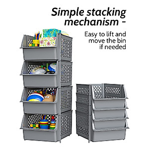 Skywin Stackable Storage Bins for Pantry - 8 Pack Stackable Bins For Organizing Food, Kitchen, and Bathroom Essentials (Grey)