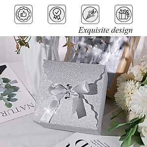 HONEYGIFTS Sliver Gift Boxes, Paper Treat Boxes Glitter Candy Box with Ribbon for Wedding Cookie Chocolates Small Gifts