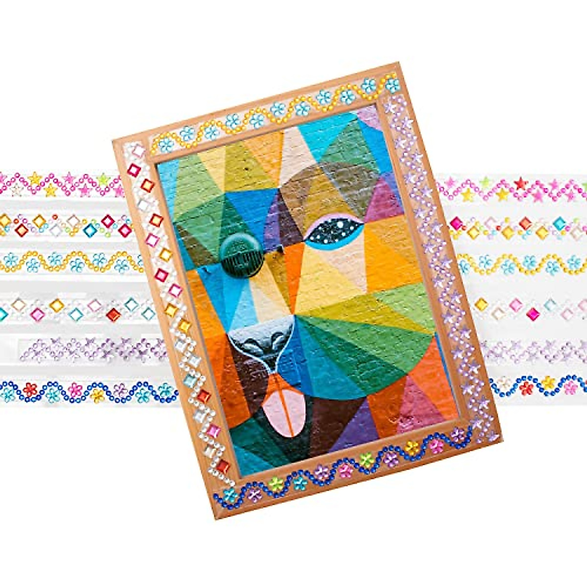 KAVI‘ S 6 Rolls Rhinestone Tape Set Glitter Self-Adhesive Beads Tapes Bling Masking Stickers for Craft, Kids, Scrapbook, DIY, Gift Wrapping (Stars Rays), 18mm