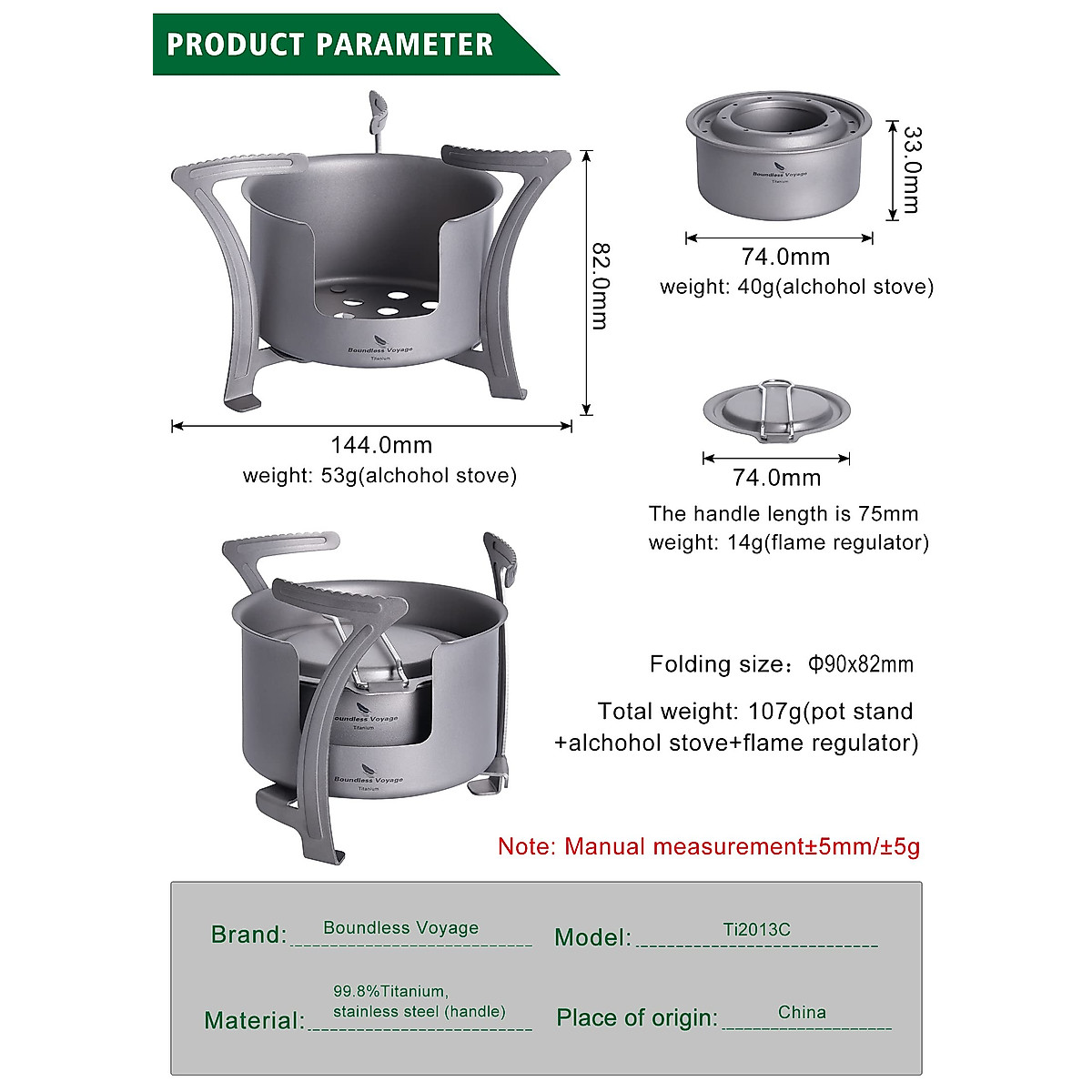 Boundless Voyage Camping Titanium Spirit Alcohol Stove with Pot Stand Backpacking Wood Stove Outdoor Mini Wood Furnace Burner Ti2013C