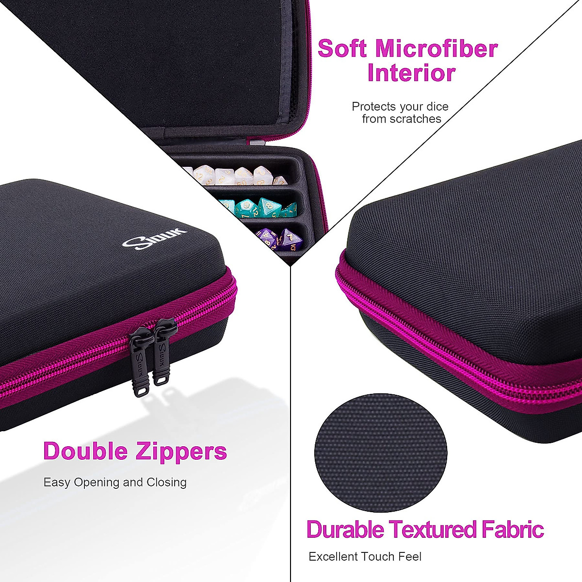 SIQUK Dice Case DND Dice Box Dice Storage Case Dice Organizer Holder with Handle Removable Slotted Tray Holds 8 Sets DND Dice for Dungeons & Dragons and Other RPG Table Games, Rose Red