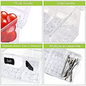 DARCKLE 5 Compartment Condiment Server, Ice Chilled Condiment Containers with Hinged Lid Chilled Caddy with 5 Removable Dishes and 15 Pieces Stainless Steel Serving Tongs Serving Spoons Fruit Forks