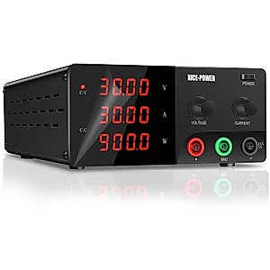 NICE-POWER DC Power Supply Variable, 30V 30A 900W High Power Bench Power Supply with Encoder Knob, 4-Digit LED Display Lab Power Supply Adjustable Switching Regulated Power Supply Battery Charging