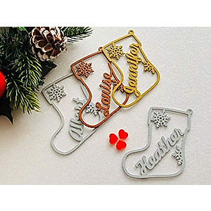 Personalized Christmas Name Ornament Custom Gift Name Tags Xmas Bauble Hanging Decorative Metal Acrylic Wood Stocking Present Tag Tree Decorations Handmade Label Party Favor First Laser Cut Snowflake