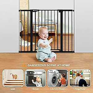 Papacare 36" Extra Tall Baby Gate for Stairs Doorways, Fits Openings of 29.5" to 48.8" Wide, Auto Close Extra Wide Baby and Pet Gate for Doorways and Stairways,Pressure Mounted Dog Gates, Black