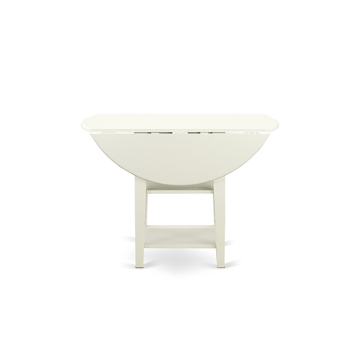 East West Furniture SUAD5-LWH-LC 5 Piece Dining Room Furniture Set Includes a Round Kitchen Table with Dropleaf & Shelves and 4 Faux Leather Upholstered Chairs, 42x42 Inch, Linen White