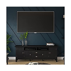 SIMPLIHOME Redmond SOLID WOOD Universal TV Media Stand, 72 inch Wide , Farmhouse Rustic, Living Room Entertainment Center, Storage Shelves and Cabinets, for Flat Screen TVs up to 80 inches in Black