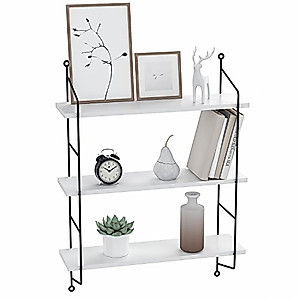 White Floating Shelves Wall Mounted 3-Tier，Storage and Display Rack for Bathroom,Kitchen, Bedroom,Living Room,etc,Sturdy Wood and Metal Hanging Shelf Wall Decor