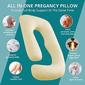 Sasttie Pregnancy Pillows for Sleeping, Maternity Pillow for Pregnant Women, U Shaped Body Pillow Pregnancy Must Haves, 59'' Full Pregnant Pillow with Removable Cover, Light Yellow,59''x31.5''