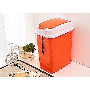 Trash Can Bathroom with Press Lid Creative Kitchen Rectangle Sitting Room Trash Bins Bedroom Waste Container (Orange)