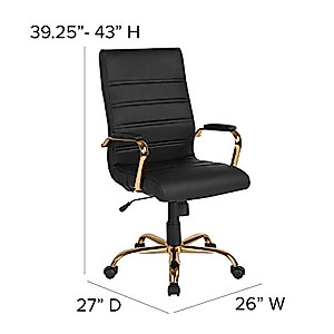 Flash Furniture Whitney High Back Desk Chair - Black LeatherSoft Executive Swivel Office Chair with Gold Frame - Swivel Arm Chair