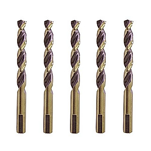 Hss Drill Bit Set 13/32 in. Jobber Twist Parabolic Flute Golden/Black 3-Flat Shank Drill Steel Metal-5Pcs
