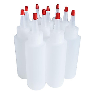 kelkaa 4oz HDPE Durable Plastic Squeeze Bottles with Yorker Red Cap Natural Clear Bottles for Food, Crafts, Any DIY Liquid Products, Multi Purpose Refillable Bottles (Pack of 10)