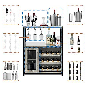 Entcook Wine Bar Cabinet with Storage,Small Liquor Cabinet,Bar Cabinet with Glass Holder for Apartment,Bar,Kitchen,Dining Room,Home Decor,36x27 inches Gray & Black
