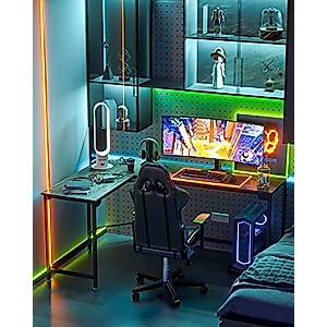 Teraves Modern L-Shaped Desk 66'' Corner Computer Desk Home Office Study Workstation Wood & Steel PC Laptop Gaming Table (Large, Black Oak)