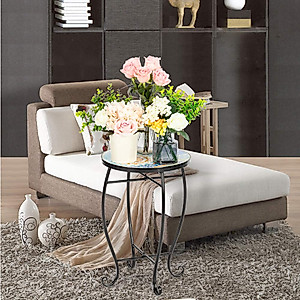 OOTDxvv Outdoor Side Table, 14inch Mosaic Patio Table Accent Table Plant Stand Small End Table with Coloured Glass for Porch Beach Patio Garden Balcony Poolside (D)