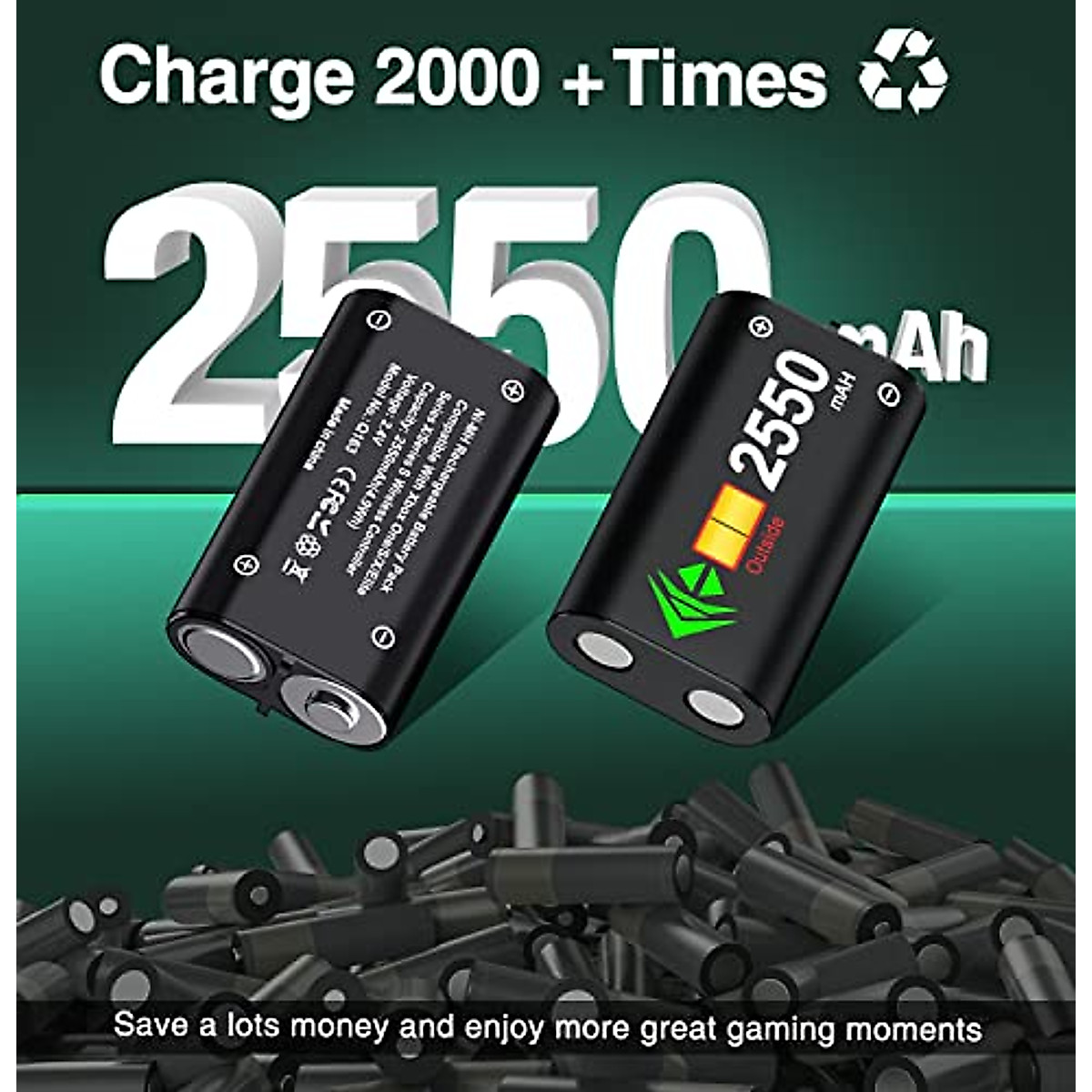 Controller Charger Station with 2x2550mAh Rechargeable Battery Packs for Xbox One/X/S/Elite/Xbox Series X|S, High Speed Charging Dock with 4 Batteries Cover for Xbox One Controller Battery Pack, White